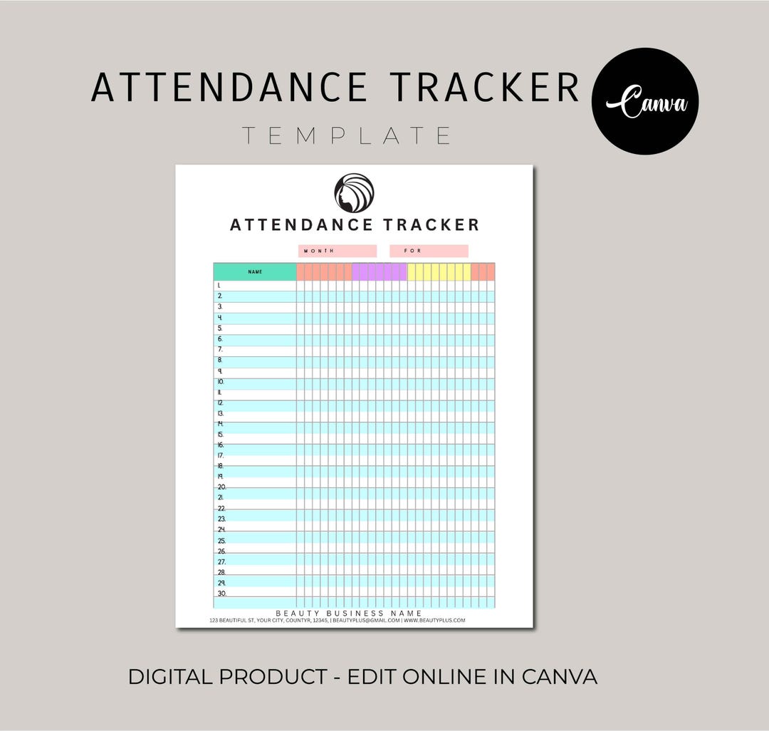 Colorful Attendance Sheet Template, Boho Attendance Tracking Chart for ...