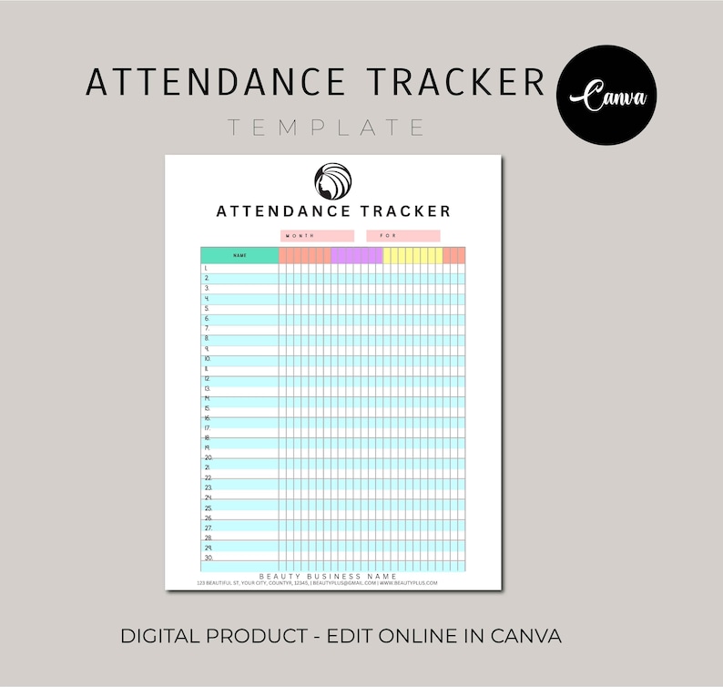 Colorful Attendance Sheet Template, Boho Attendance Tracking Chart for ...