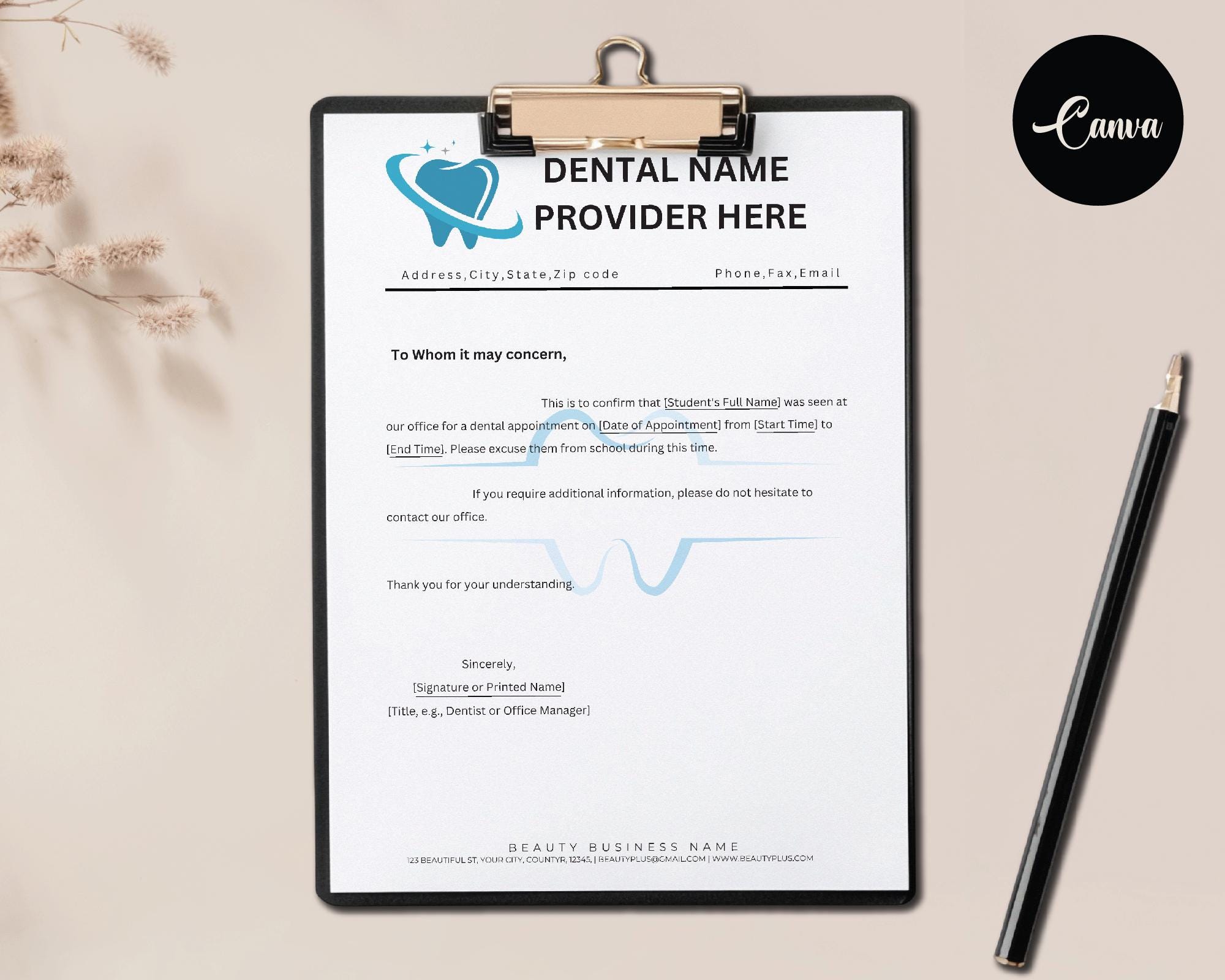 Dental and Orthodontic Medical Excuse Note, Dentist Excuse Note ...