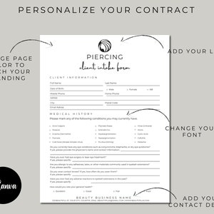 Body Piercing Consent Form, Ody Modification, DIY Editable Canva ...