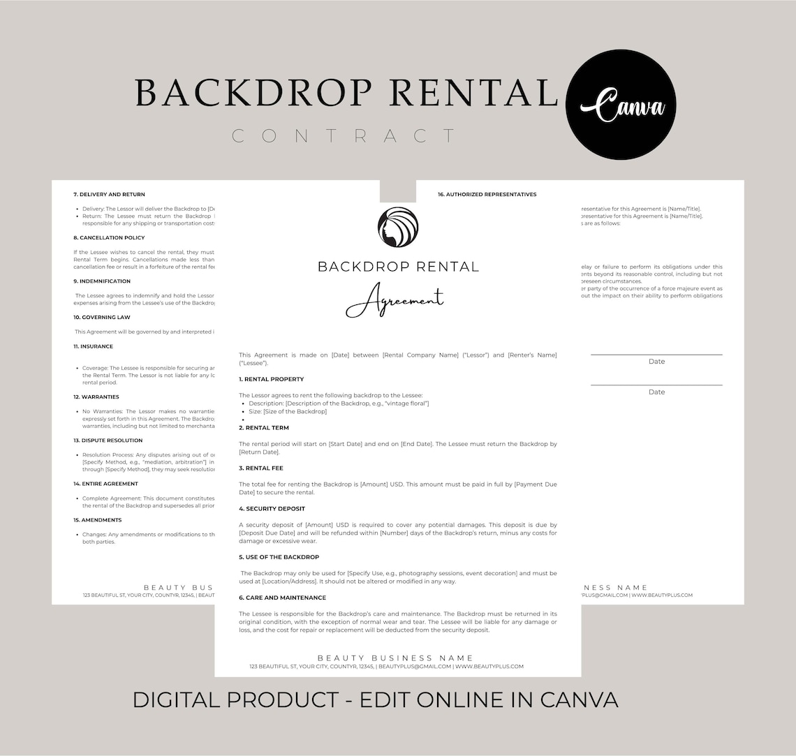 Professional Backdrop Rental Agreement, Backdrop Rental Contract ...