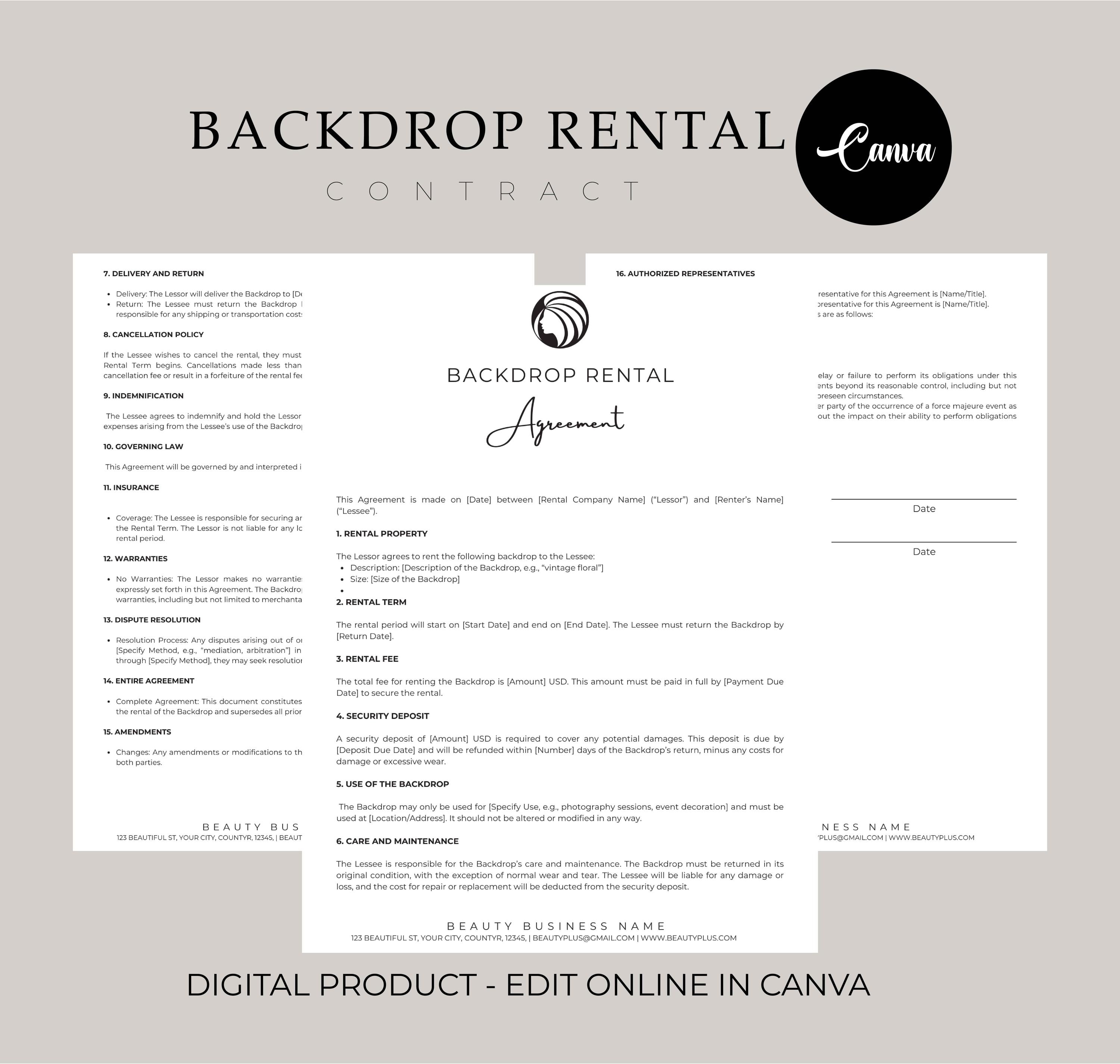 Professional Backdrop Rental Agreement, Backdrop Rental Contract ...