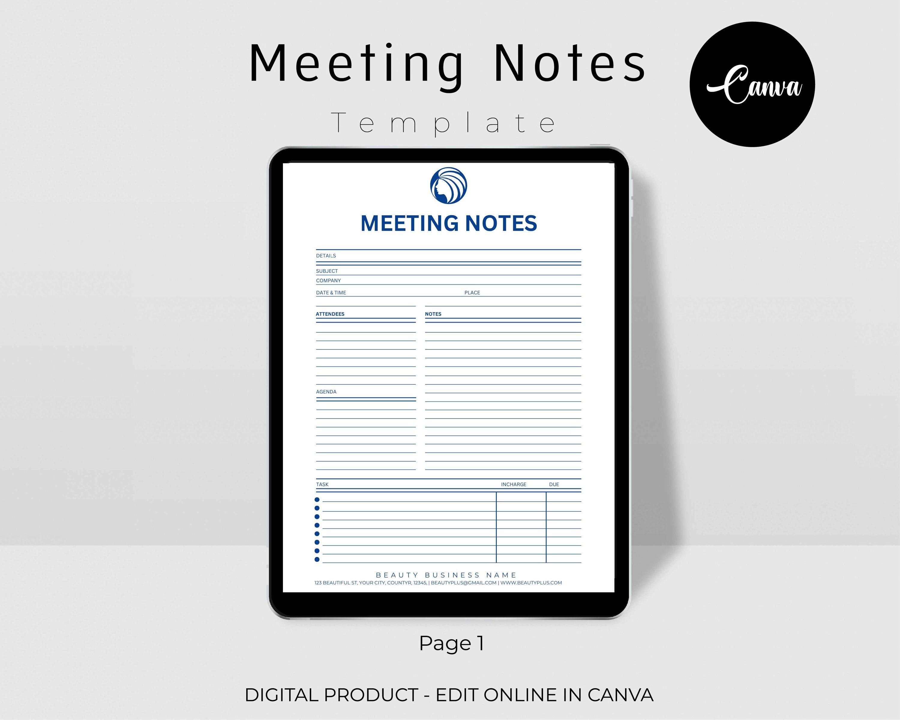 Meeting Minutes Template, Meeting Notes Template, Project Meeting ...
