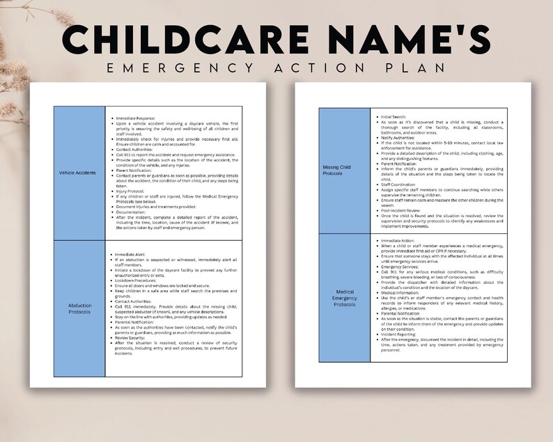 Daycare Emergency Plan, Emergency Plan Evacuation, Emergency ...