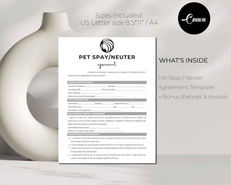 Pet Spay or Neuter Agreement Form, Neuter Agreement Printable Form ...