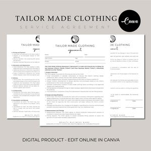Tailor Made Clothing Agreement, Custom Garment Contract, Tailor Invoice ...