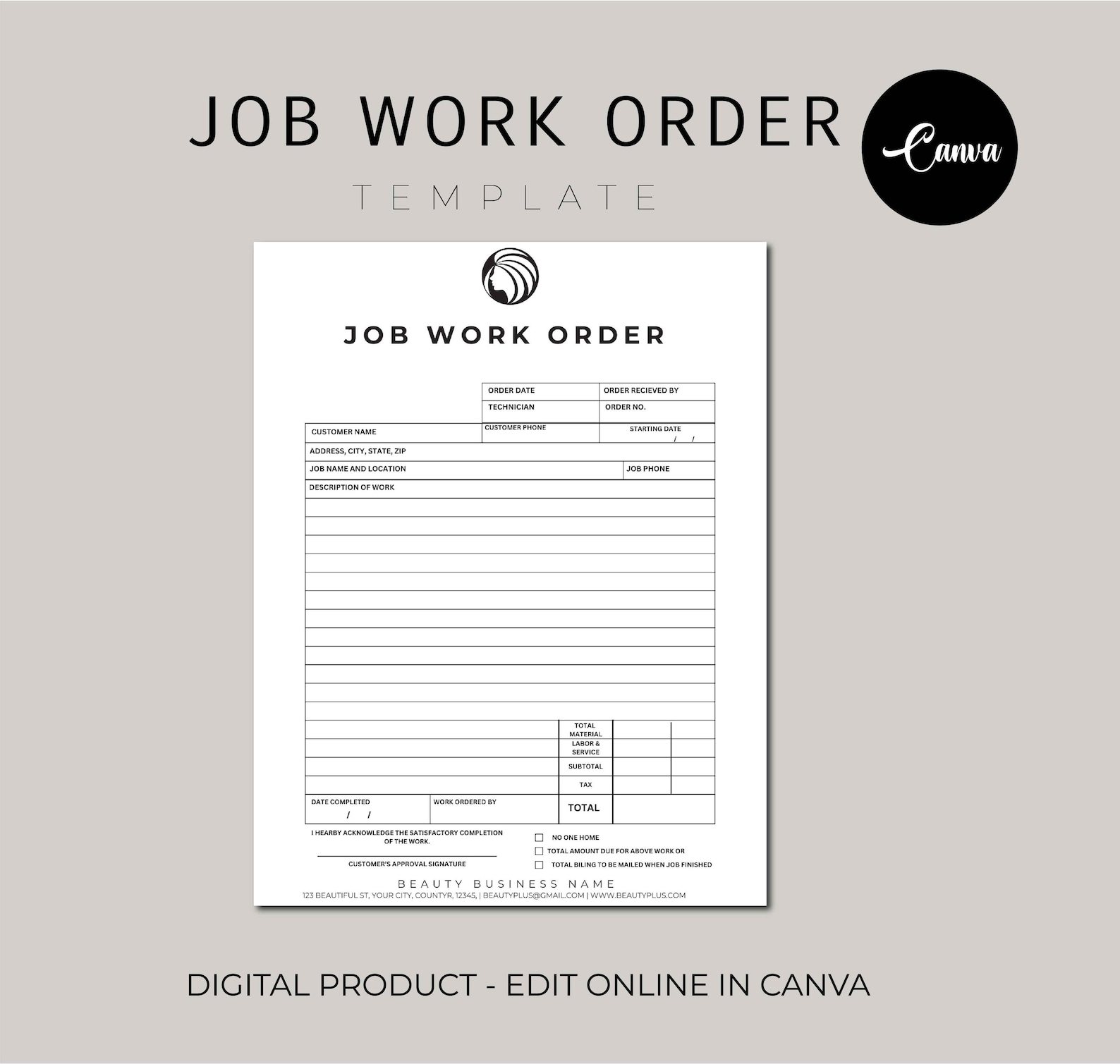 Printable Job Work Order Form, Easy and Simple Job Work Order Form ...