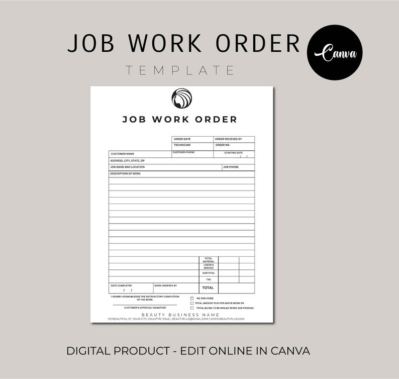 Printable Job Work Order Form, Easy and Simple Job Work Order Form ...