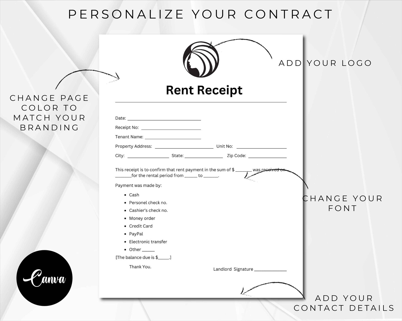 Editable Printable Rent Receipt Form, Landlord Rent Receipt Template ...