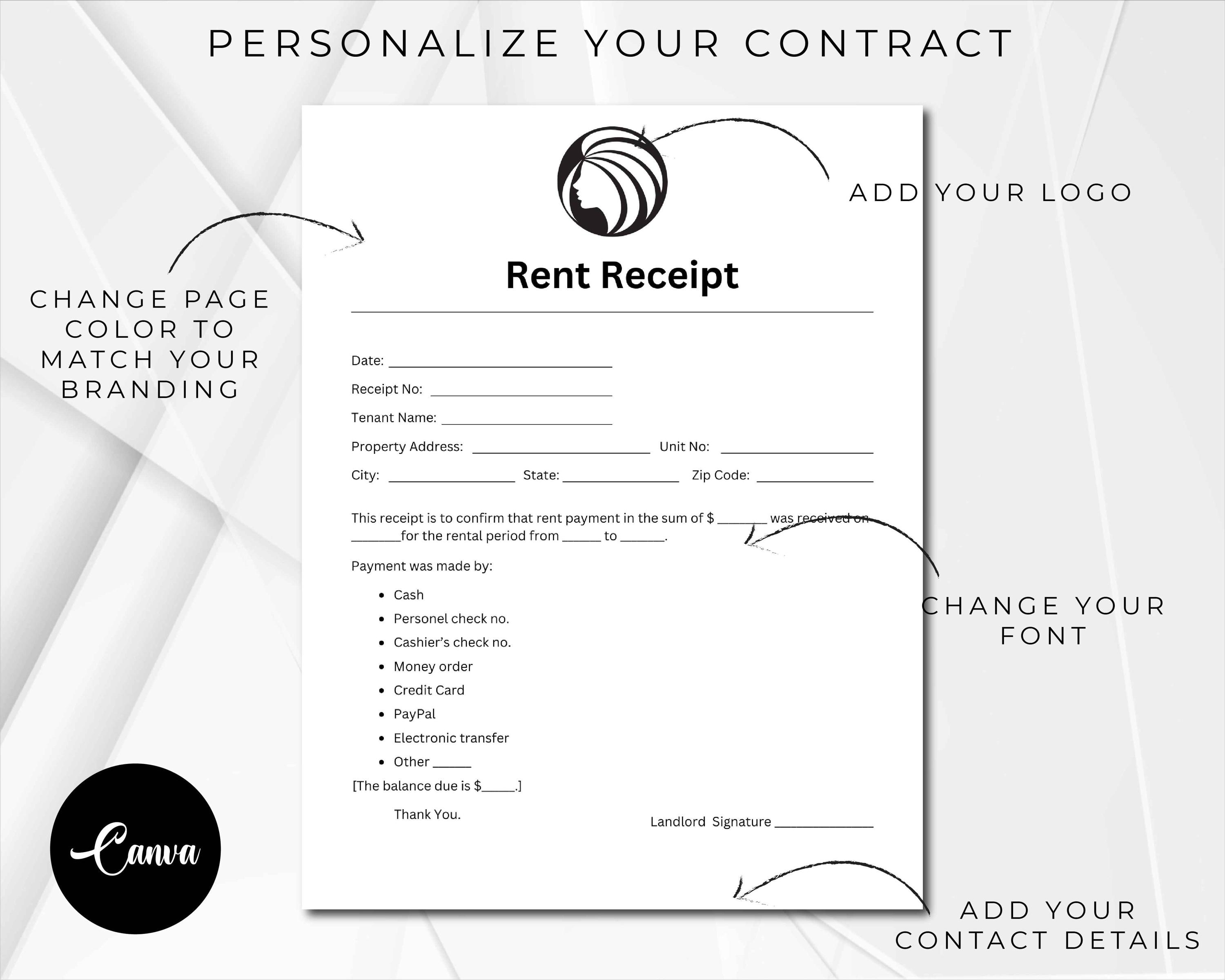 Editable Printable Rent Receipt Form, Landlord Rent Receipt Template ...