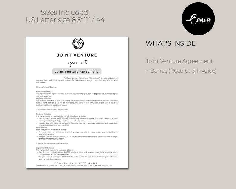 Joint Venture Agreement Template, Jointly Business Contract ...