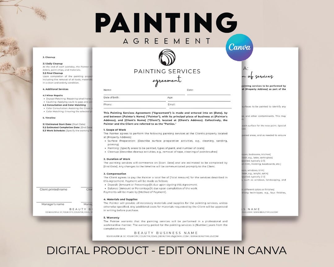 Professional Painting Contract Agreement, Painting Contractor, Painting ...