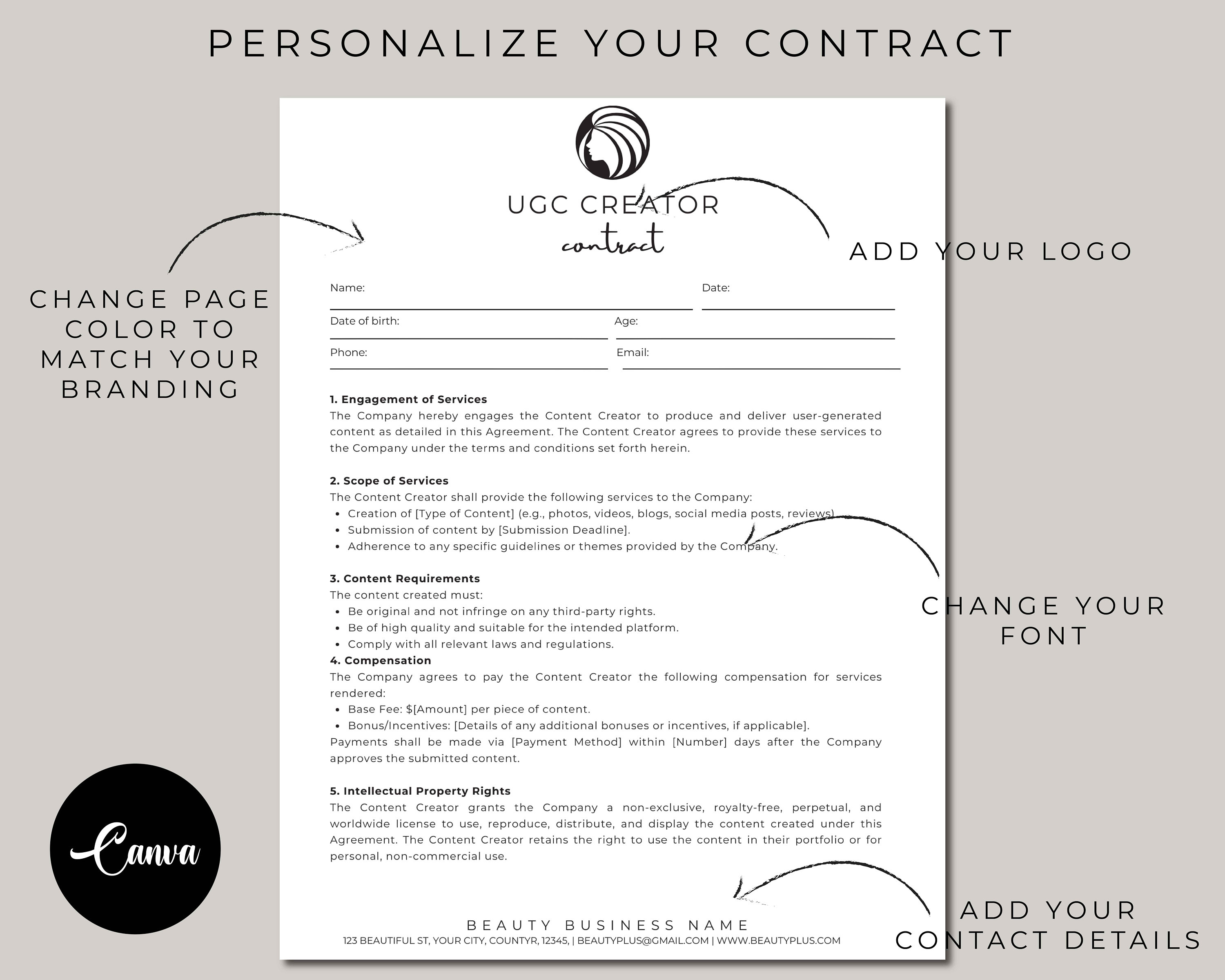 Professional UGC Creator Contract Template, Creator Agreement Template ...