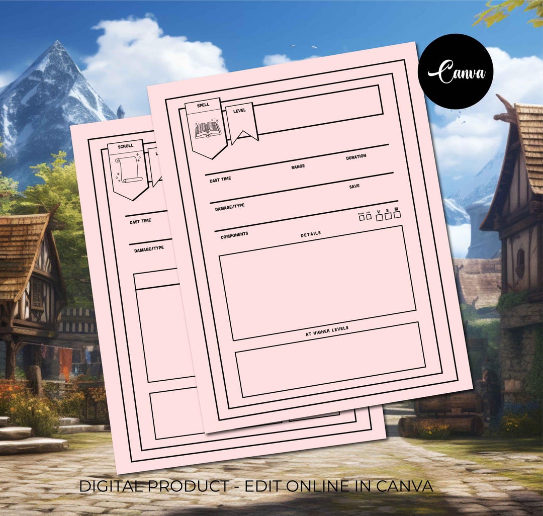 Blank Illustrated Spell and Scroll Cards for Dungeons and Dragons ...