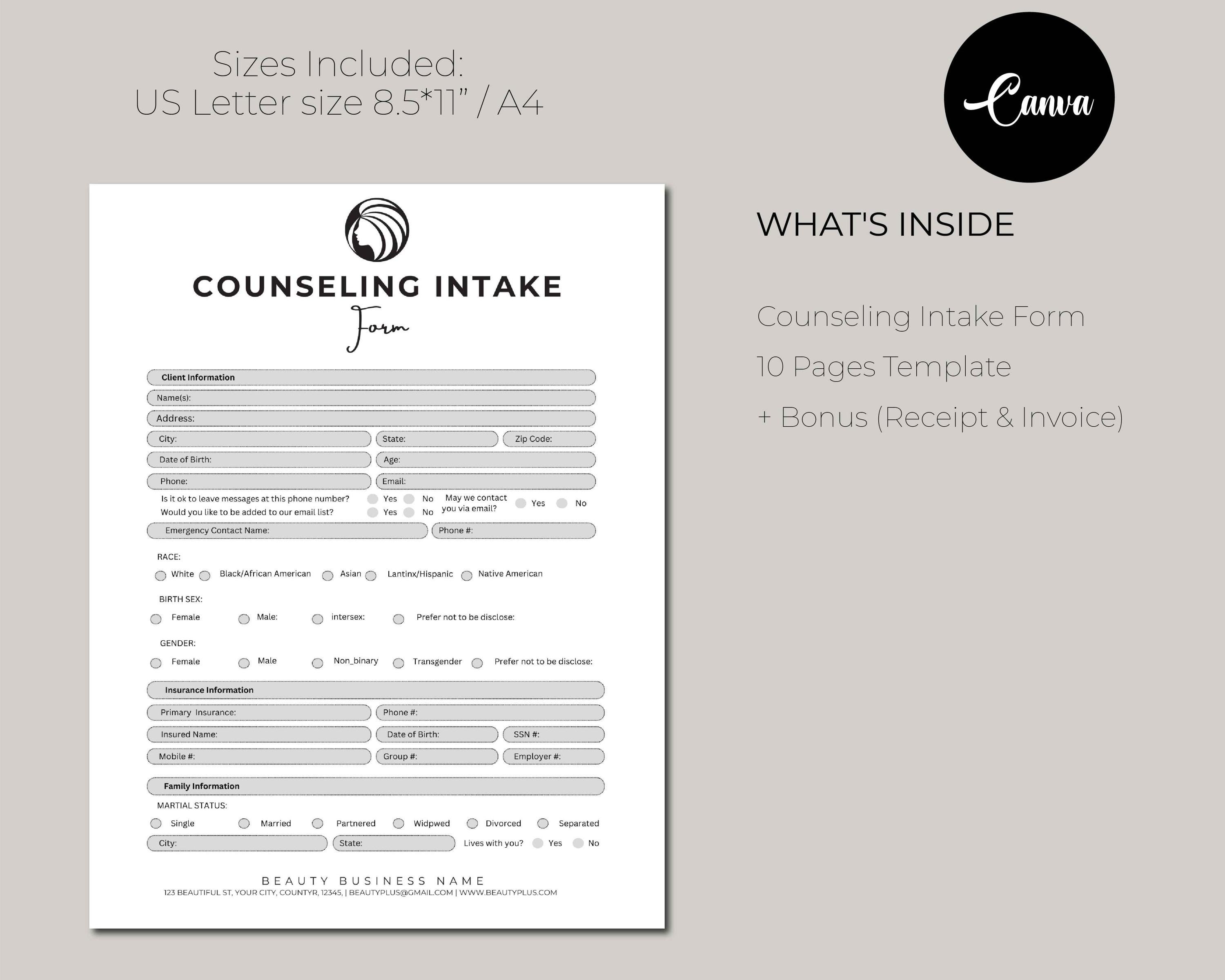 Counseling Intake Form, Mental Health Intake Form Template, Informed ...