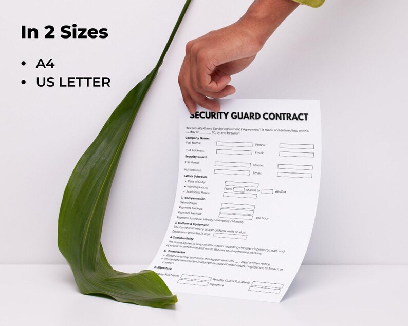 Simple Security Guard Contract, Security Company Contract, One Page ...