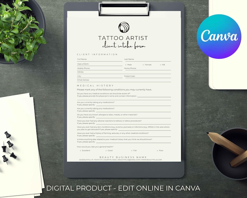 Editable Tattoo Artist Forms Bundle, Tattoo Consent Form, Tattoo ...