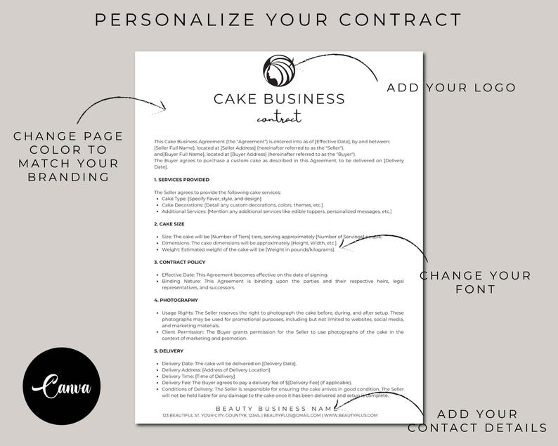 Editable Wedding Cake Contract Template, Wedding Cake Order Form ...