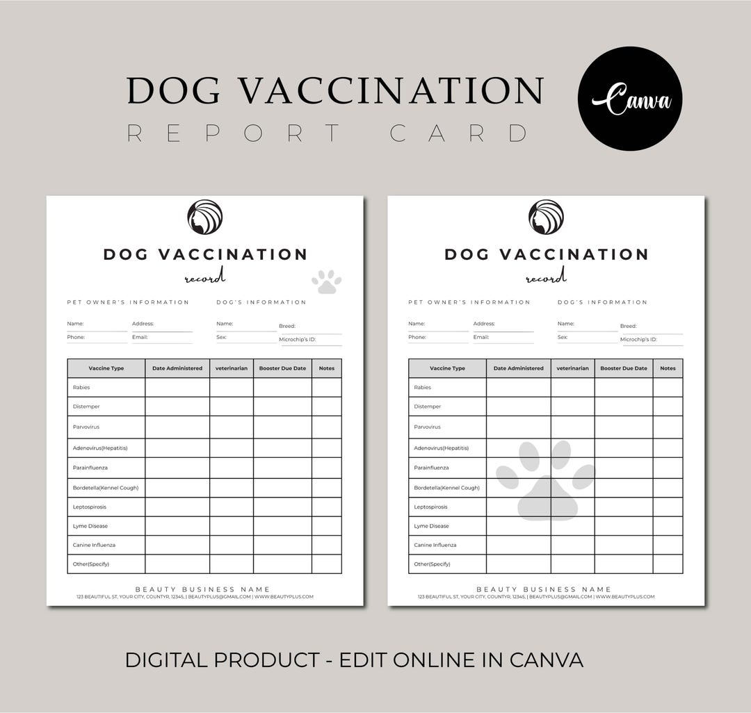 Dog Vaccination Record, Puppy Vaccine Log, Puppy Shots Record, Pet ...