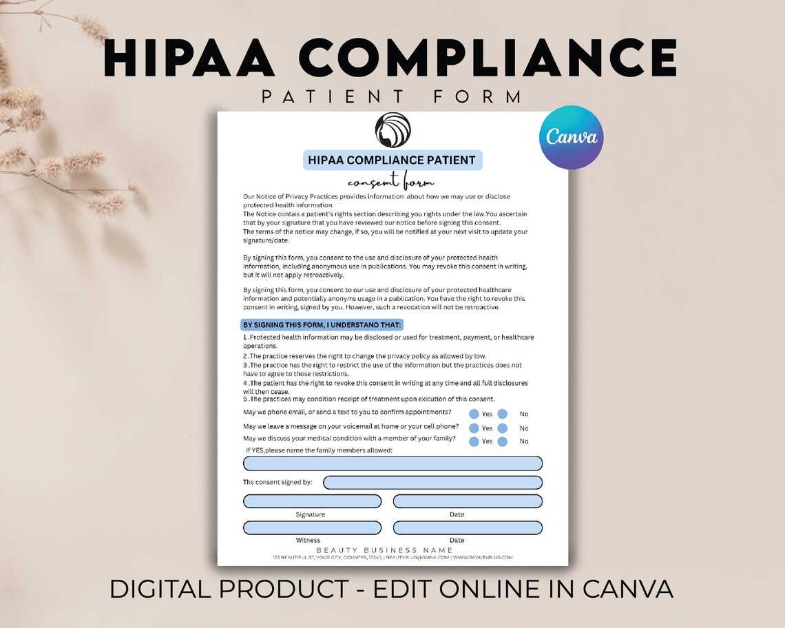 HIPAA Consent Form Template, HIPAA Authorization Forms, New Patient ...