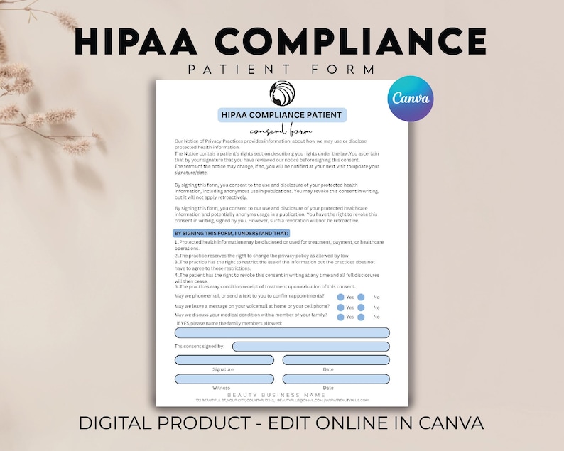 HIPAA Consent Form Template, HIPAA Authorization Forms, New Patient ...