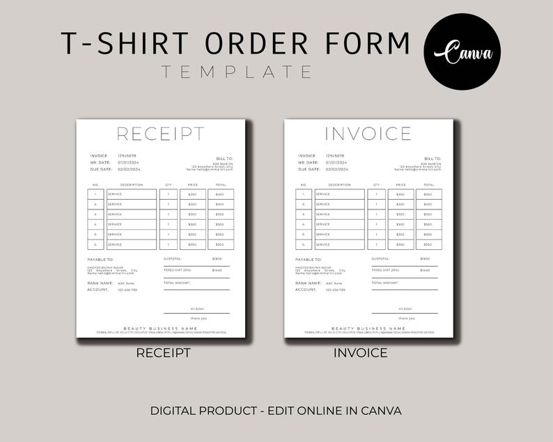 Editable Shirt Order Form Template, Printable Tshirt Order Forms ...