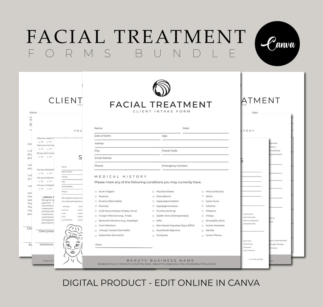 Facial Treatment Forms, Editable Esthetician Templates, Printable ...
