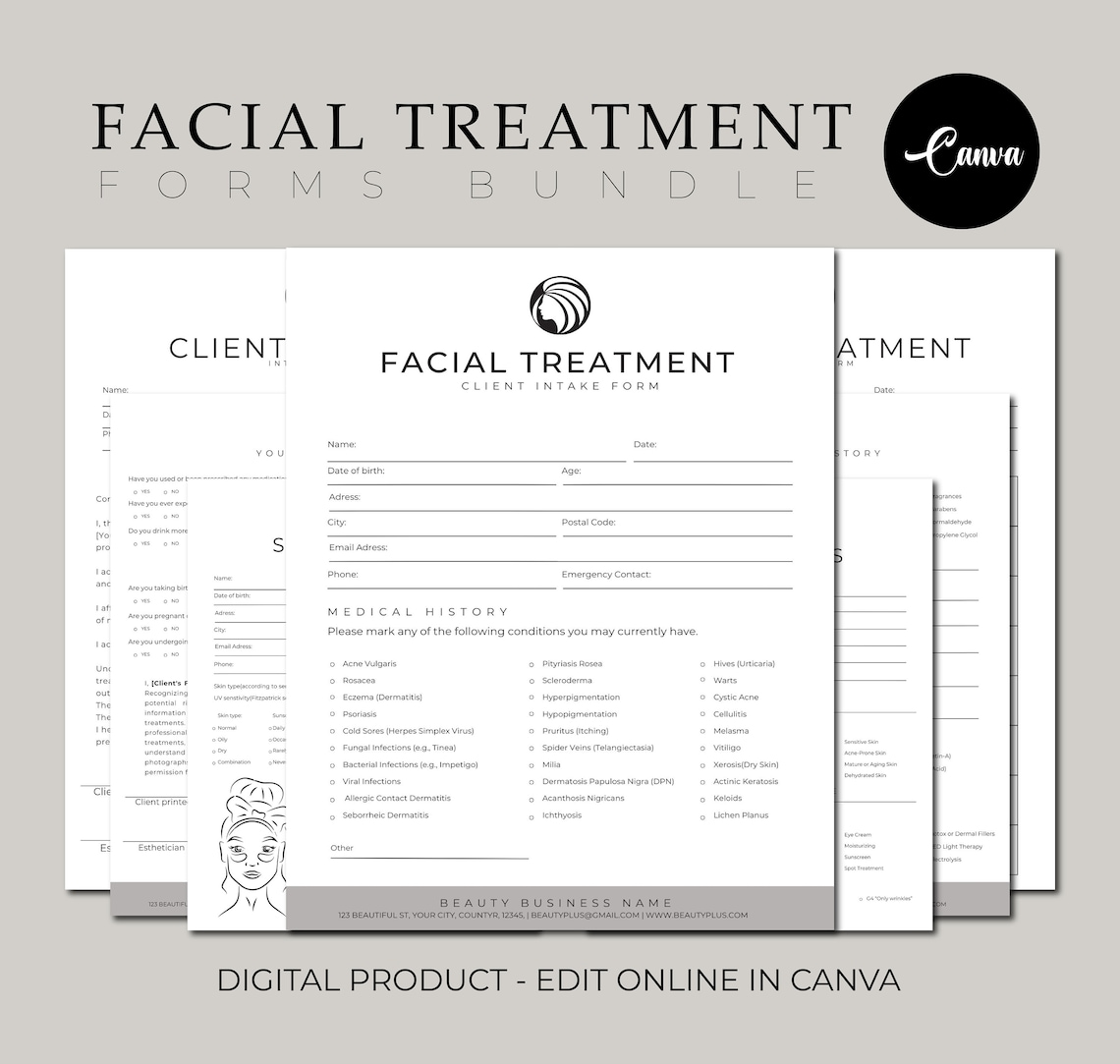 Facial Treatment Forms, Editable Esthetician Templates, Printable ...