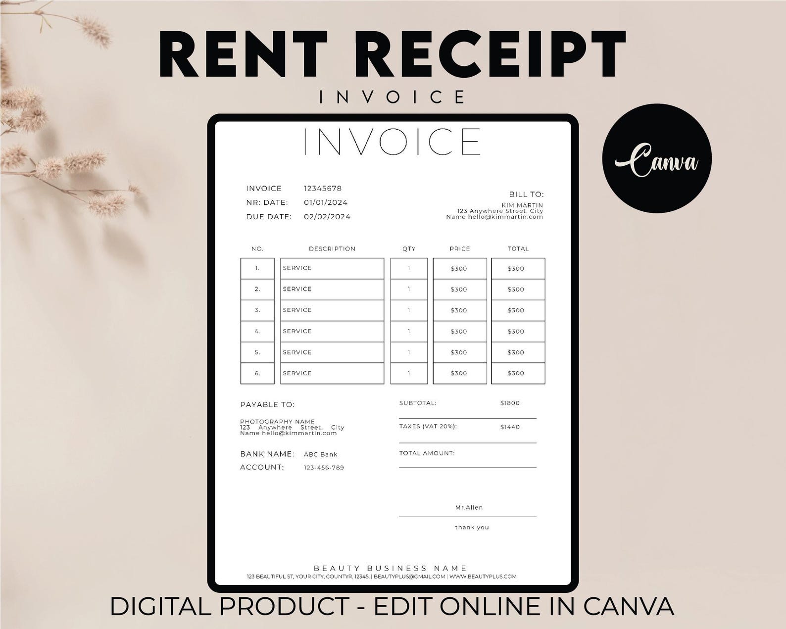 Landlord Rent Receipt Template, Landlord Tenant Sales Receipt, Editable ...