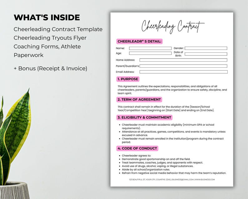 Cheerleading Contract Template, Cheerleading Tryout, Coaching Forms ...