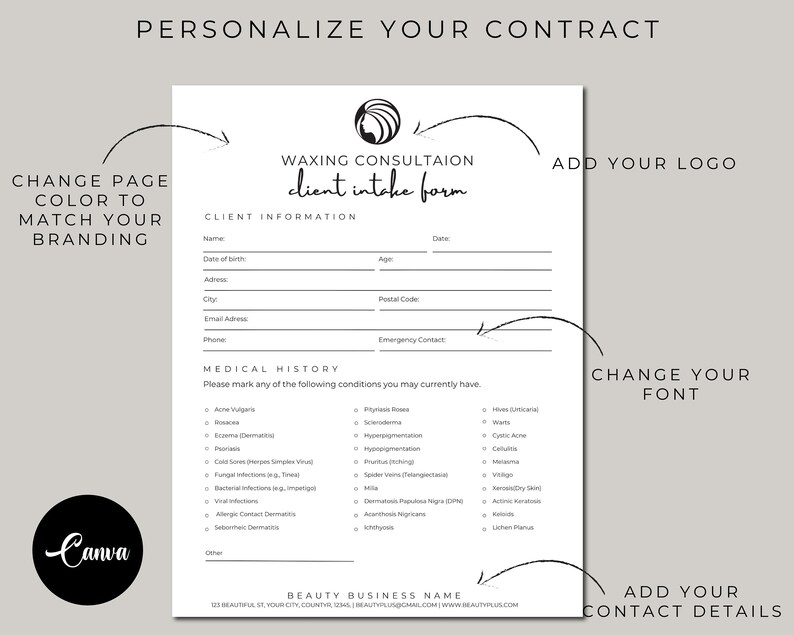 Waxing Treatment Forms, Printable Waxing Consent Forms, Consultation ...