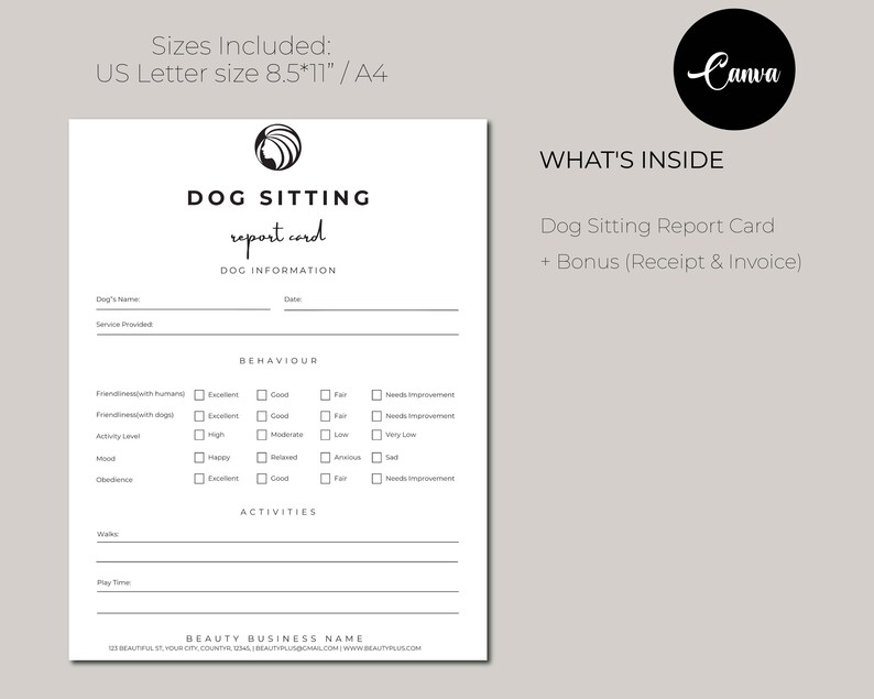 Editable Dog Report Card, Pet Report Card, Pet Sitting Report, Dog ...