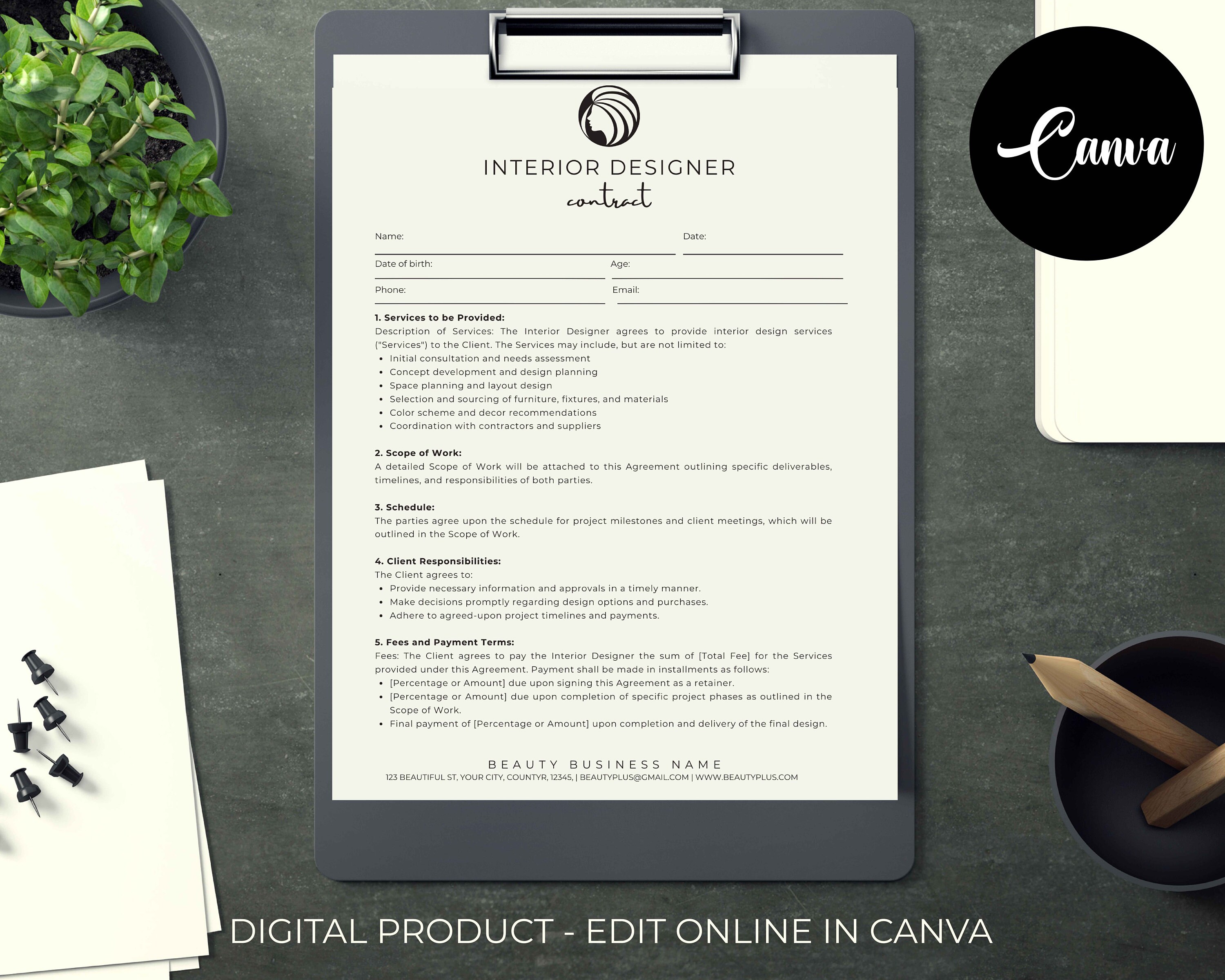 Interior Designer Contract Template, Client-designer Agreement Template ...