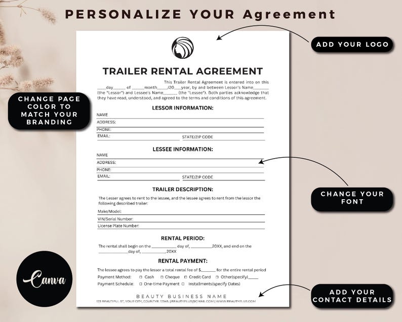 Editable Trailer Rental Agreement, Trailer Lease Contract, Dump Trailer ...