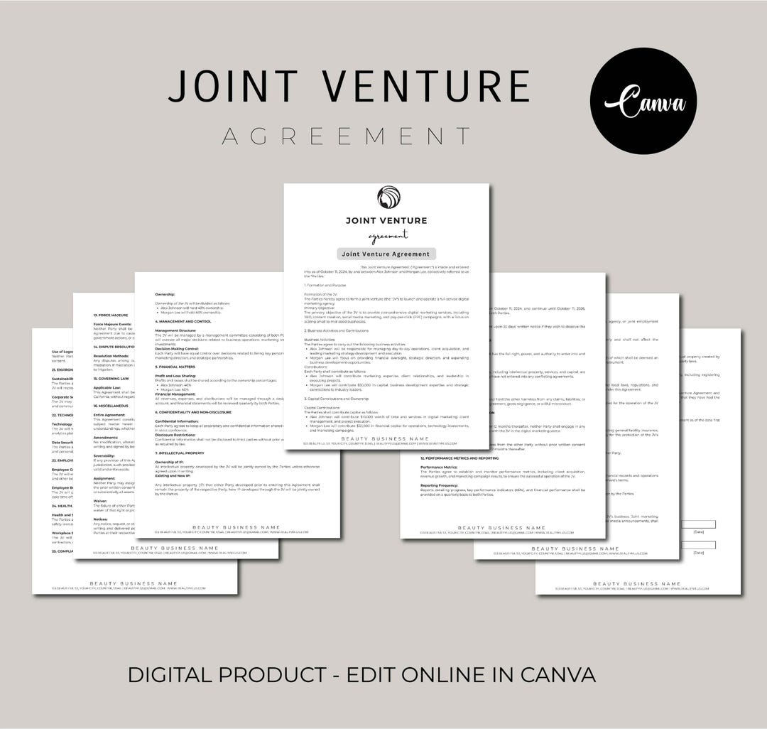 Joint Venture Agreement Template, Jointly Business Contract ...
