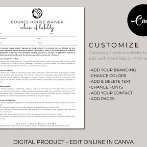 Bounce House Waiver Forms, Editable and Printable, Release of Liability Template, Inflatables ...