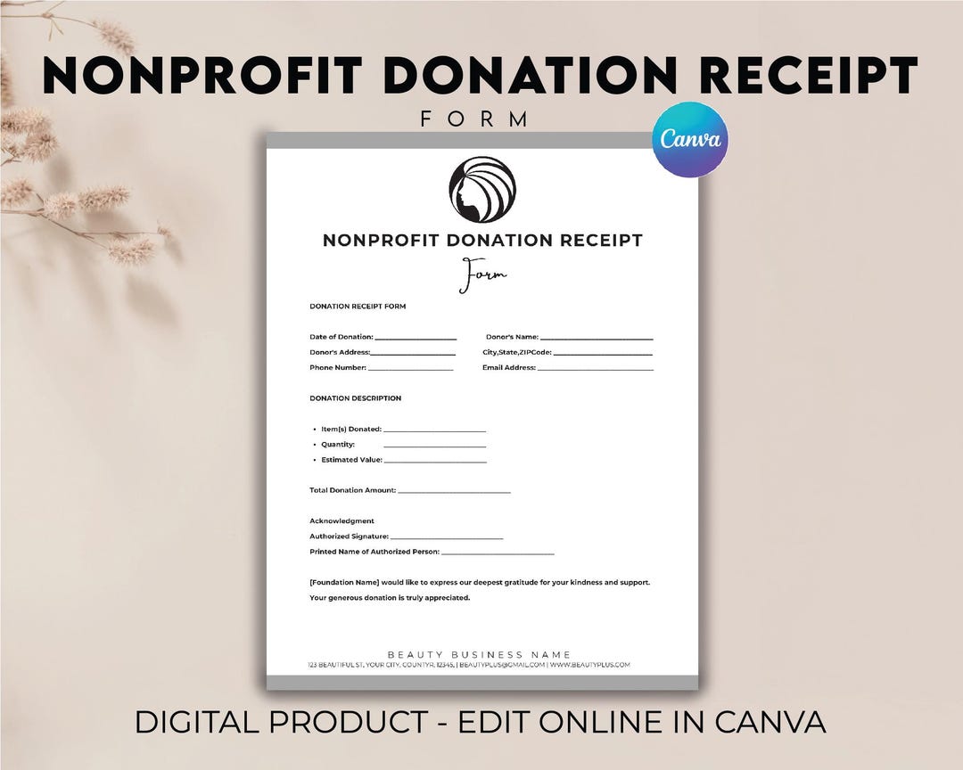 Editable Donation Receipt Template, Non Profit Donation Receipt, Fundraiser Receipt, Tax Receipt ...