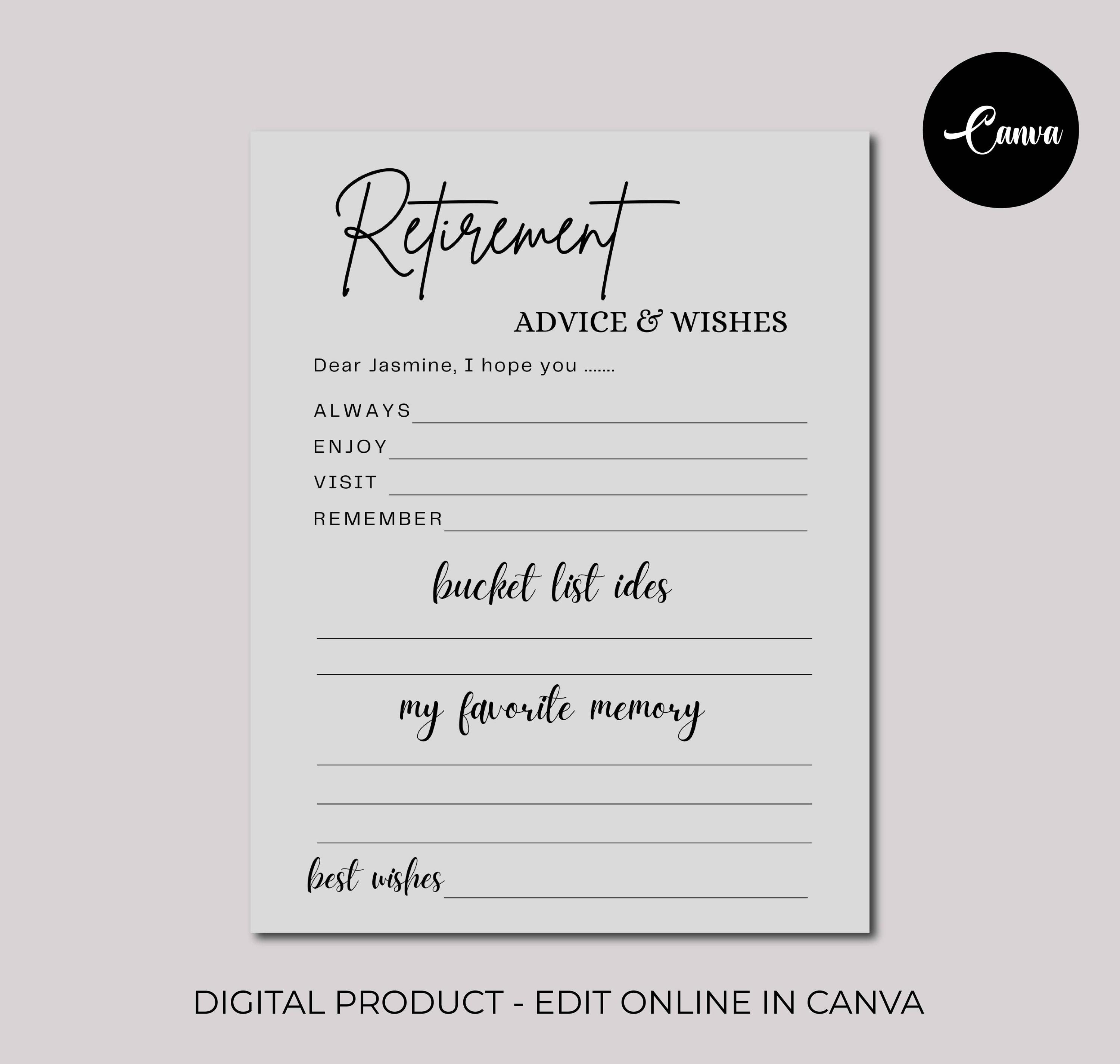 Retirement Advice and Wishes Card, Printable Modern Retiree Party Game ...