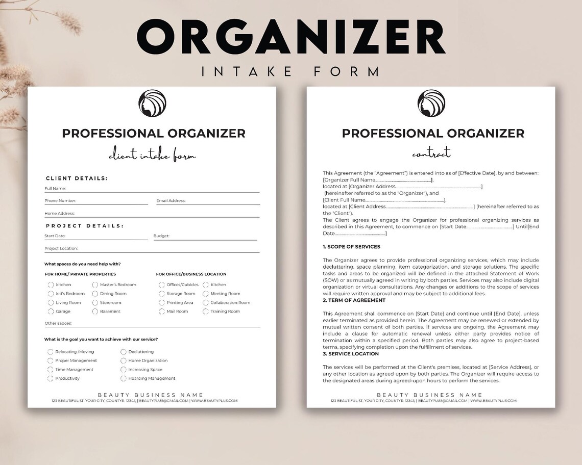 Professional Organizer Contract Forms, Organizing Service Agreement ...