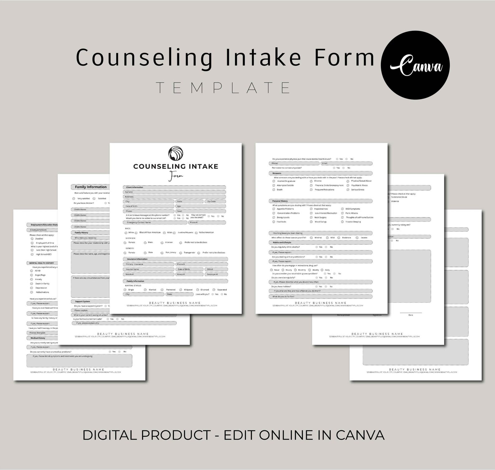 Counseling Intake Form, Mental Health Intake Form Template, Informed ...