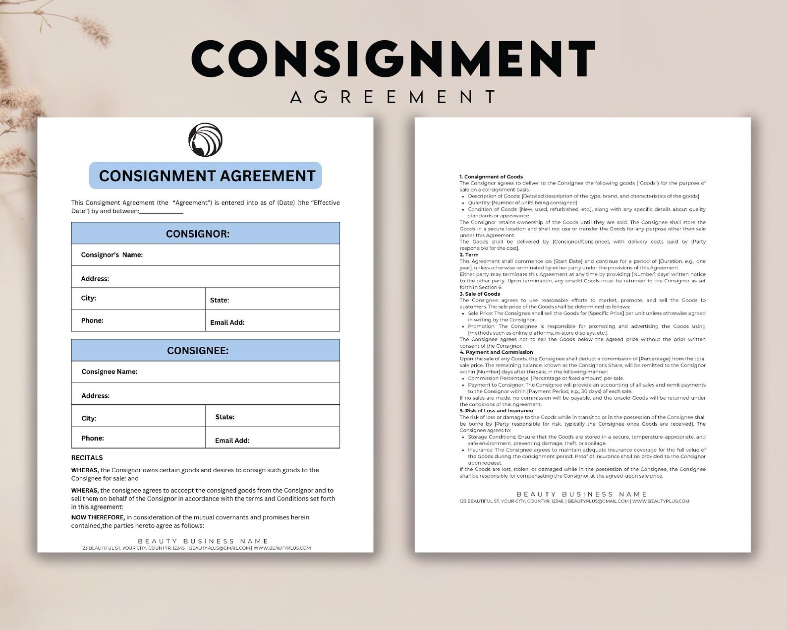Editable Consignment Agreement, Consignment Store Forms, Product ...