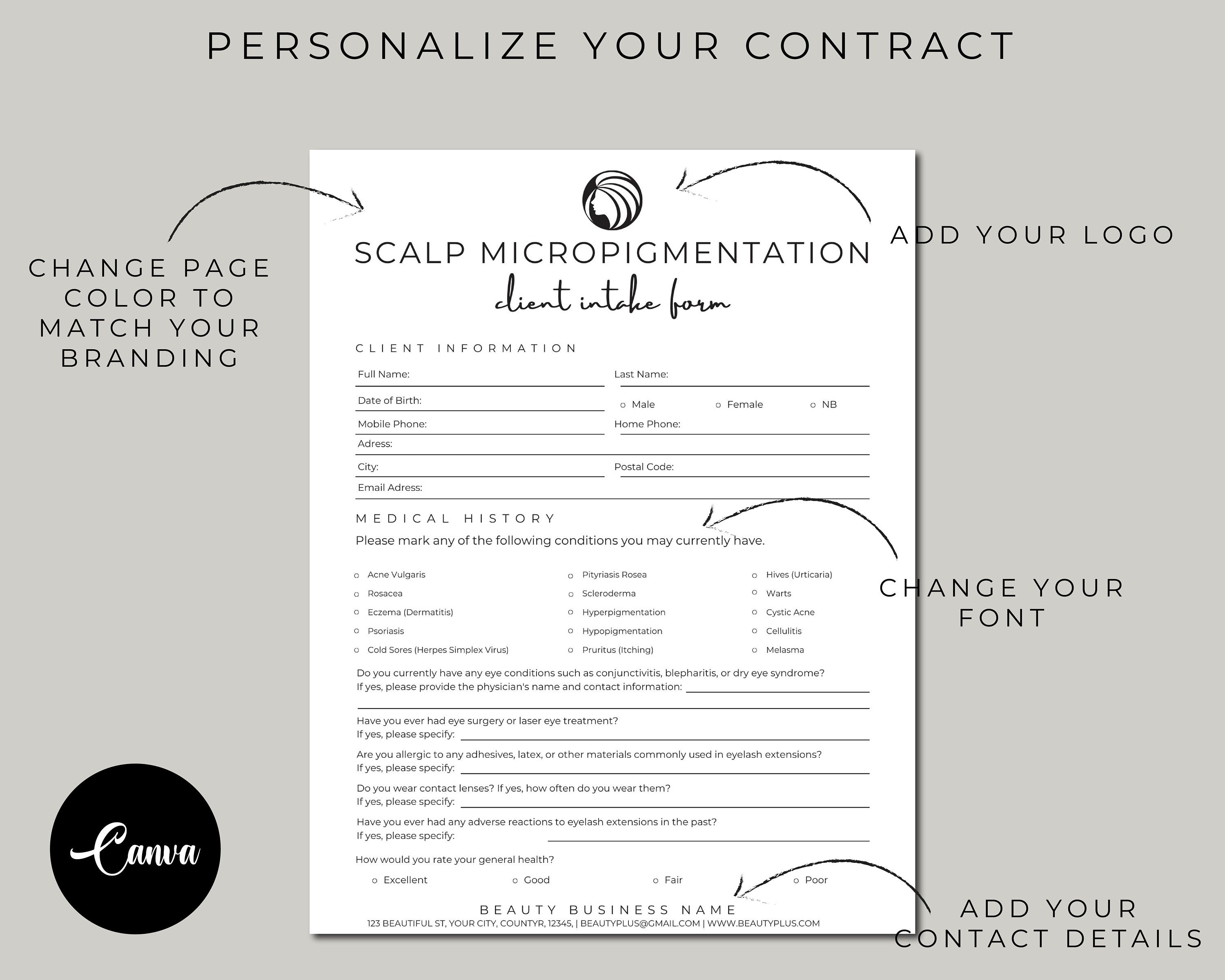 Scalp Micropigmentation Consent Form Template, PMU Consent Form ...