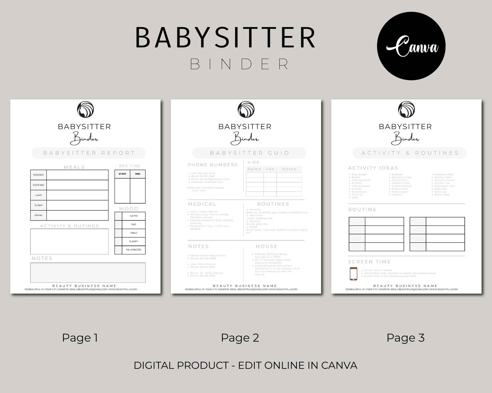 Editable Babysitter Binder, Babysitter Instructions, Infant Log ...