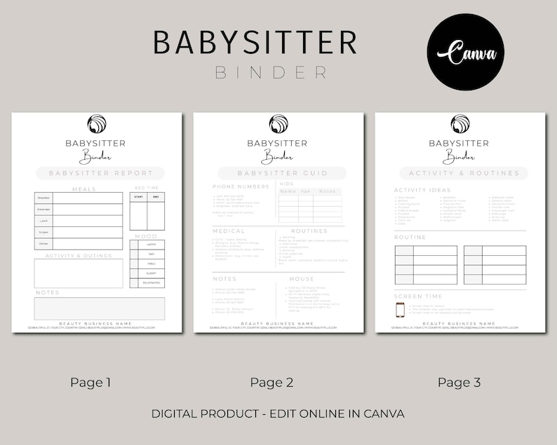 Editable Babysitter Binder, Babysitter Instructions, Infant Log ...