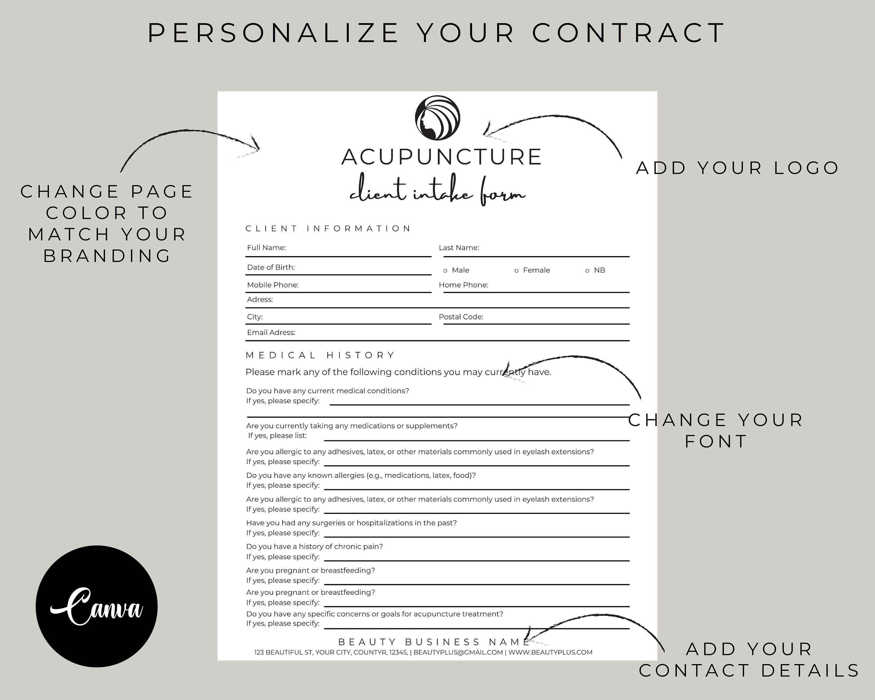 Editable Acupuncture Consultation & Consent Forms, Client Intake ...