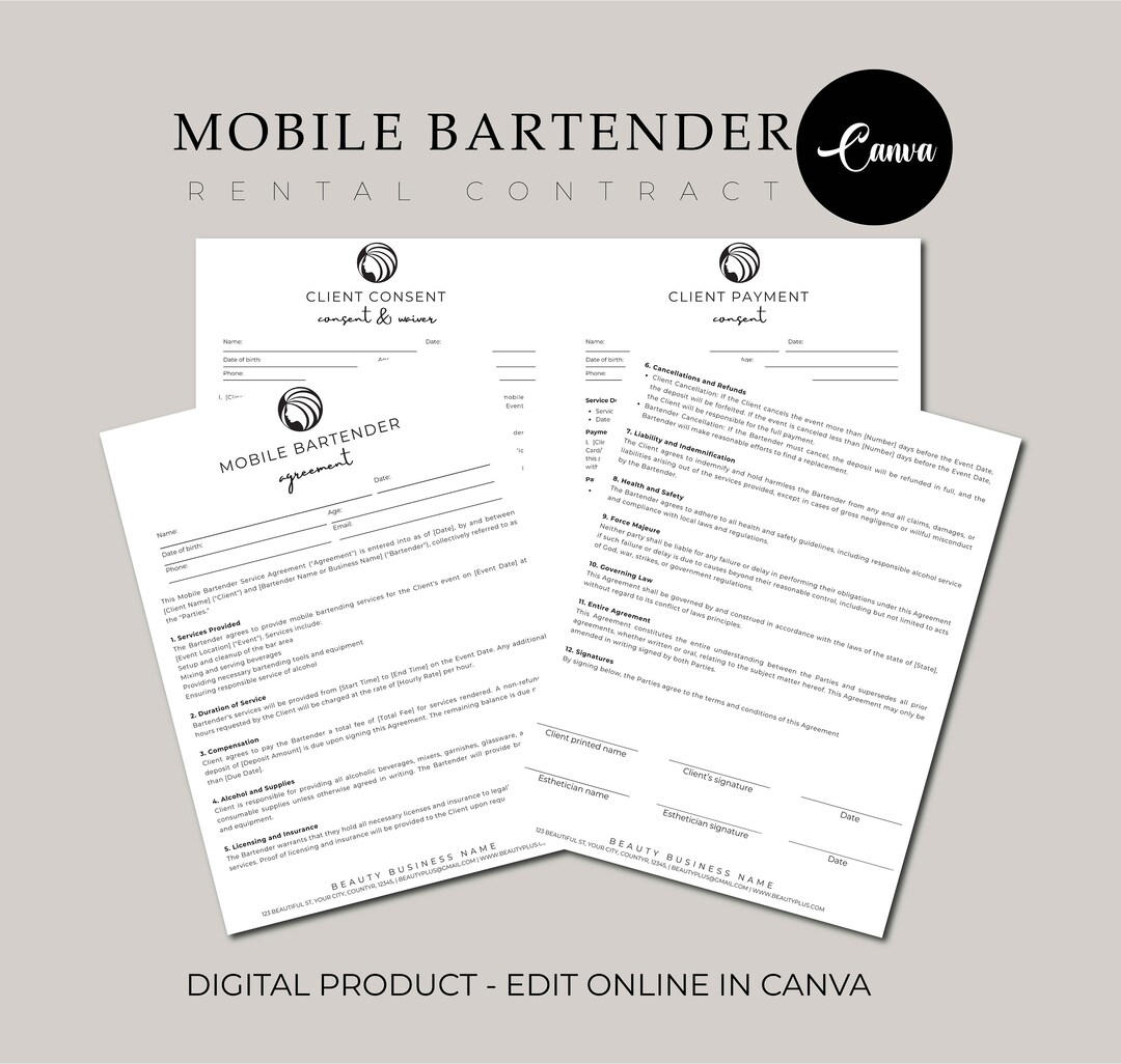 Mobile Bar Contract Template, Mobile Bar Service Contract Minimalist ...