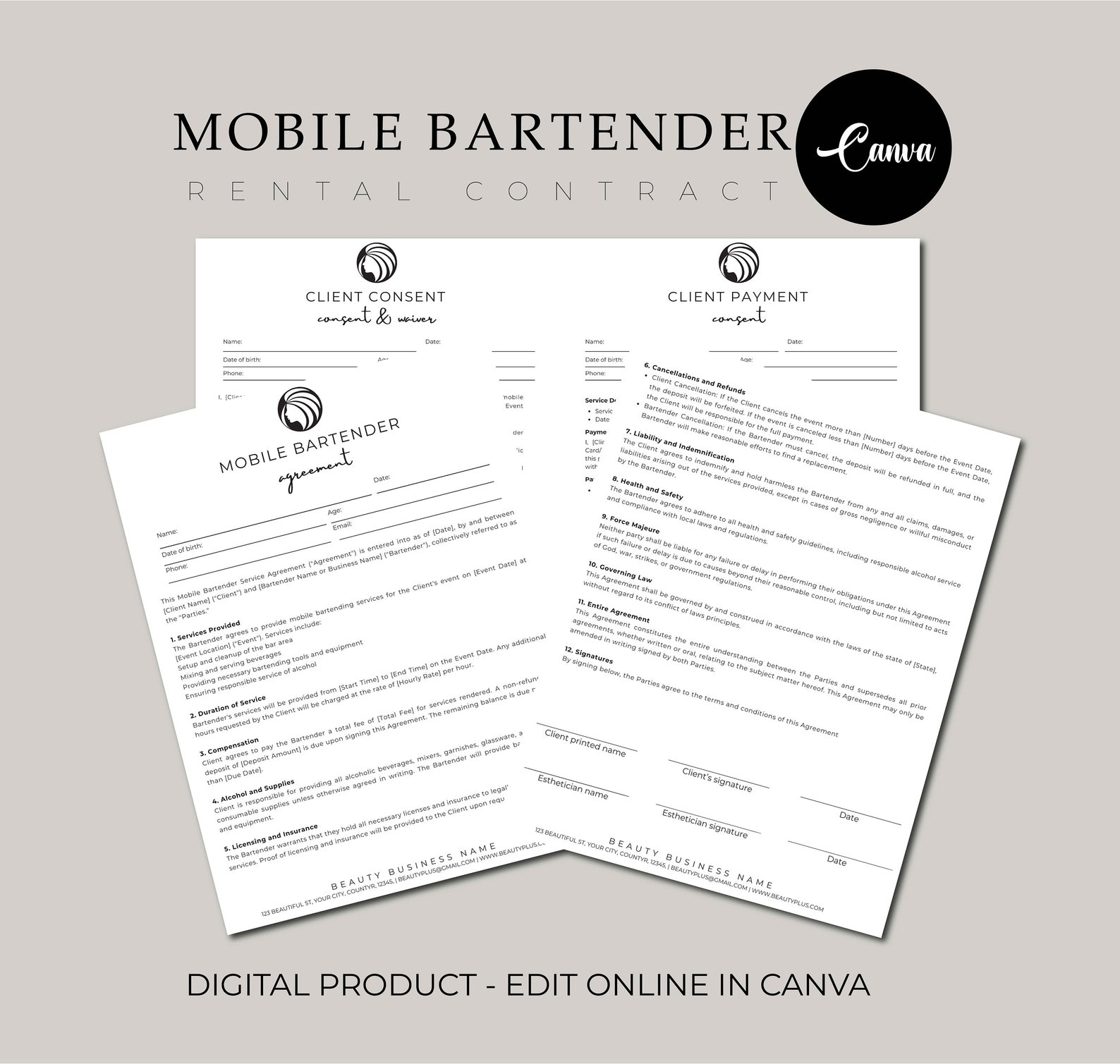 Mobile Bar Contract Template, Mobile Bar Service Contract Minimalist ...