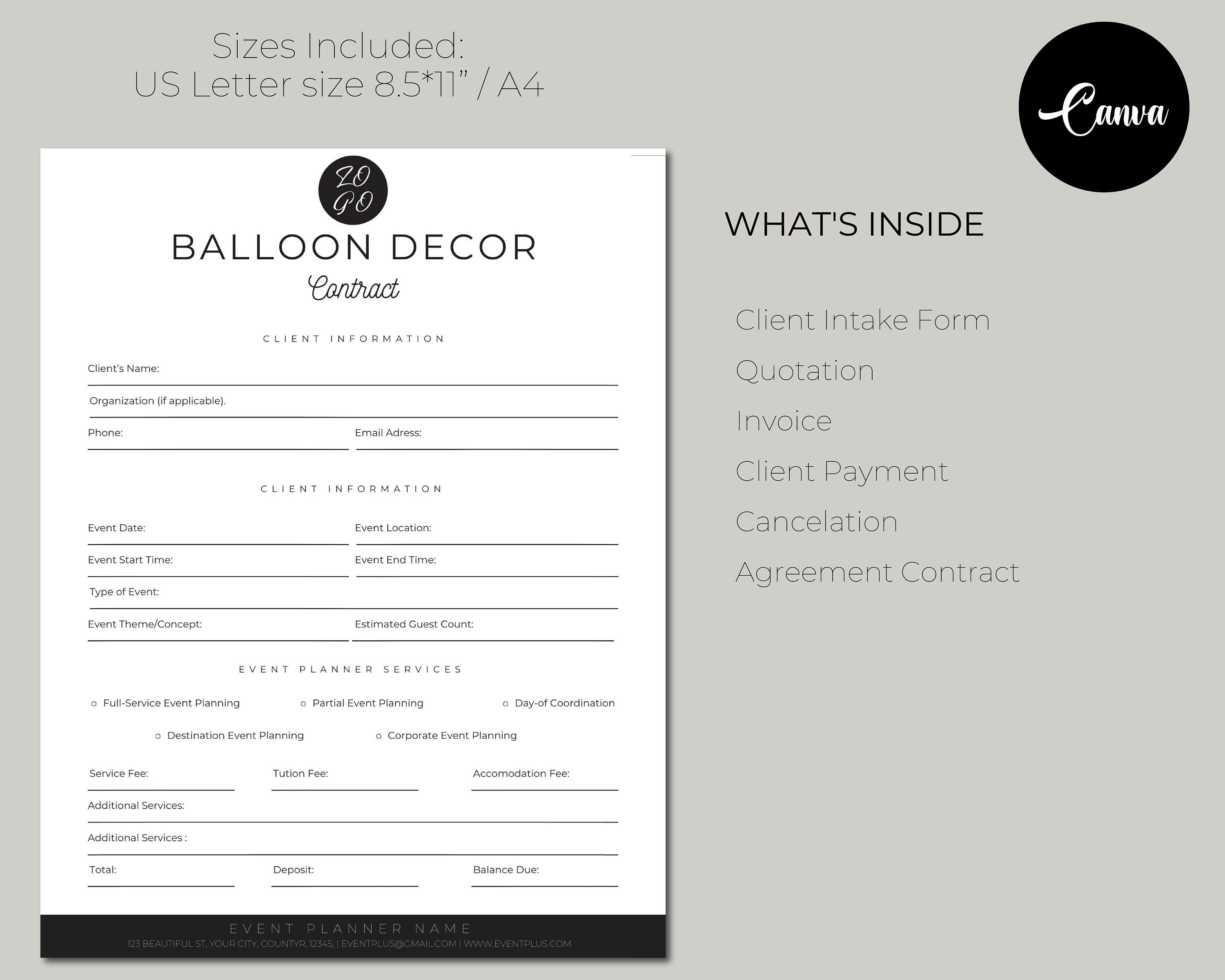 Balloon Artist Contract Template, Balloon Stylist Agreement, Balloon ...