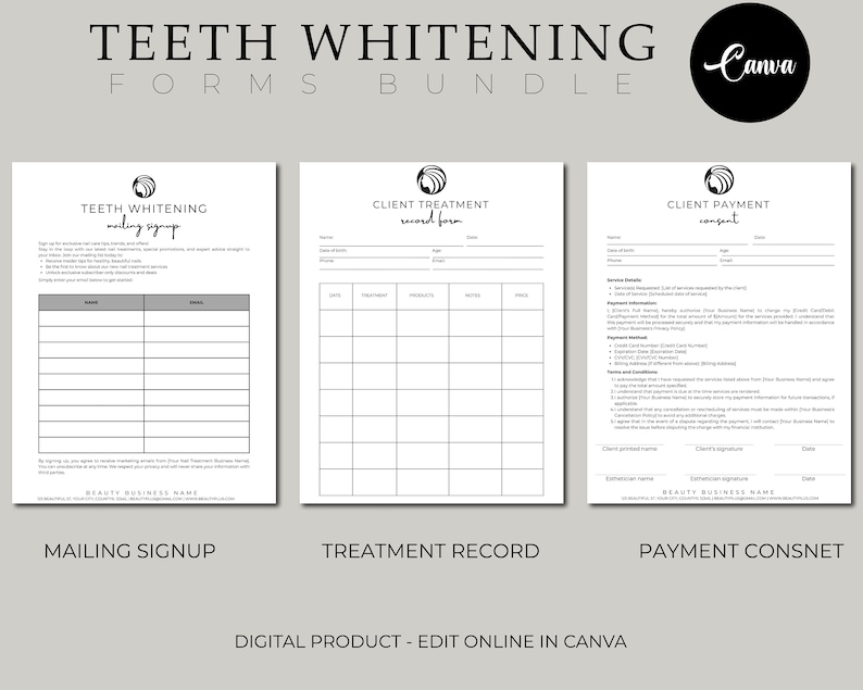 Teeth Whitening Forms Bundle - Editable Templates!, Teeth Whitening ...