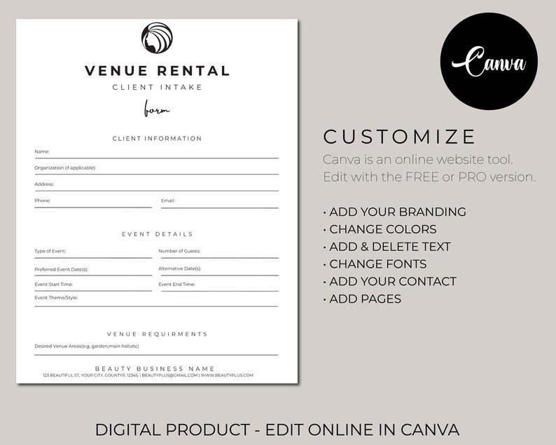 Venue Rental Forms Bundle, Editable Event Business Contract, Location ...